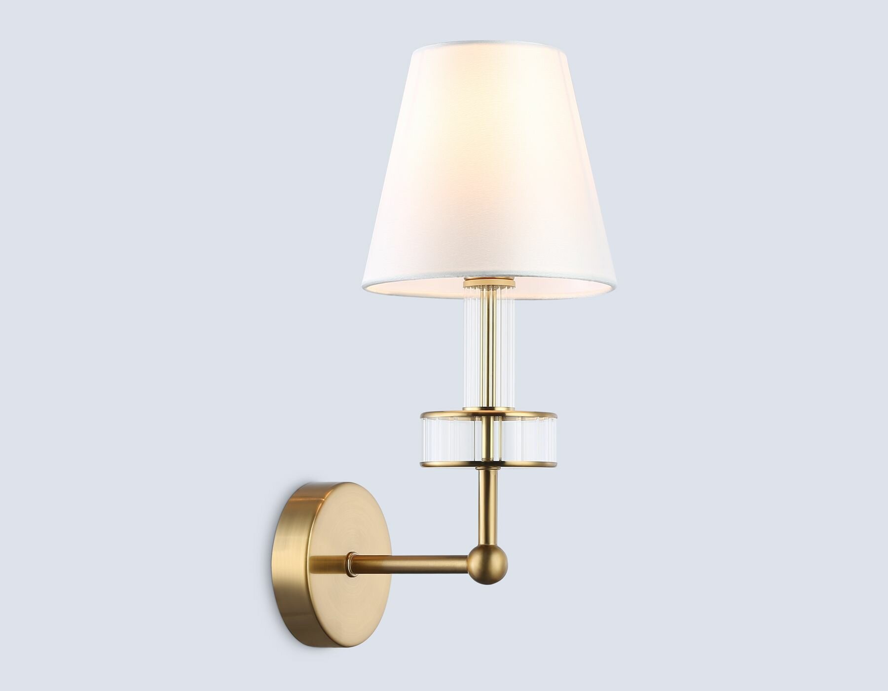 Бра, Настенный светильник с абажуром и хрусталем, E14 max 40W 210*150*355, латунь/белый