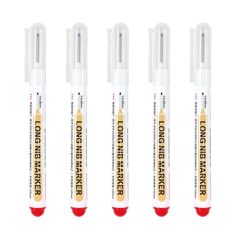 Упаковка из 5 водонепроницаемых ручек-маркеров с длинным пером, строительный маркер с тонкой головкой, быстросохнущий, для работ по металлу и дереву