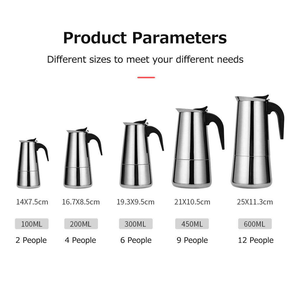 Электрическая кофеварка на 5 чашек, портативная эспрессо-кофеварка из нержавеющей стали, кофейник для плиты, чашка для мокко-латте, кофеварка европейского стиля