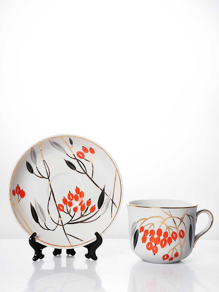 Пара чайная 450мл, ф. Ностальгия "Кизил", Дулёвский фарфоровый завод