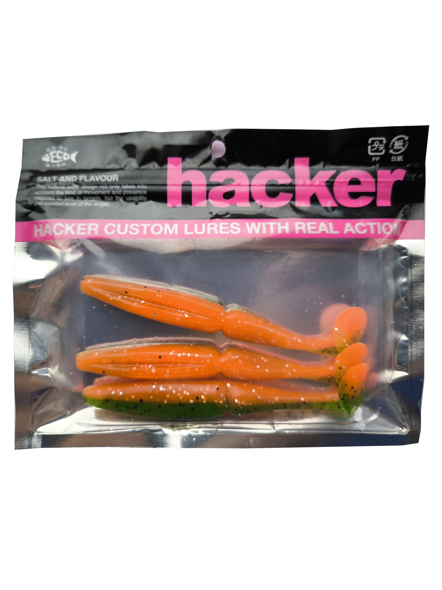 Приманка HACKER RIDGE SHAD 105mm, цвет Orange Chartreuse Pepper, съедобная, силиконовая (упак 3шт)