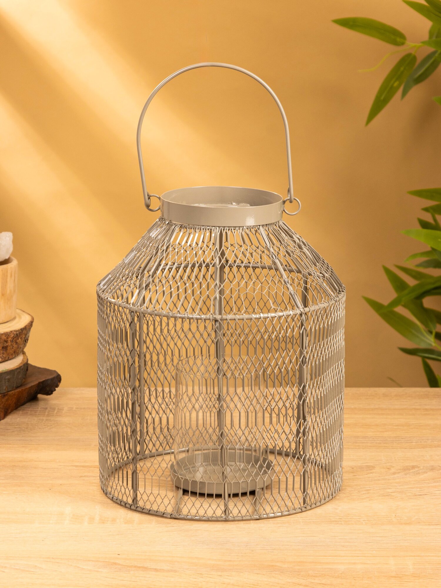 Подсвечник фонарь со стеклянной колбой, 20×20×26 см, d=9 см, металл, серый