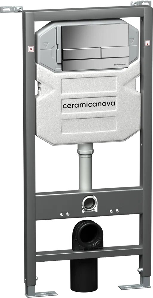 Инсталляция с кнопкой Ceramicanova Envision Flat CN1002M 50 см, крепление к стене/к полу, кнопка для унитаза хром, матовая