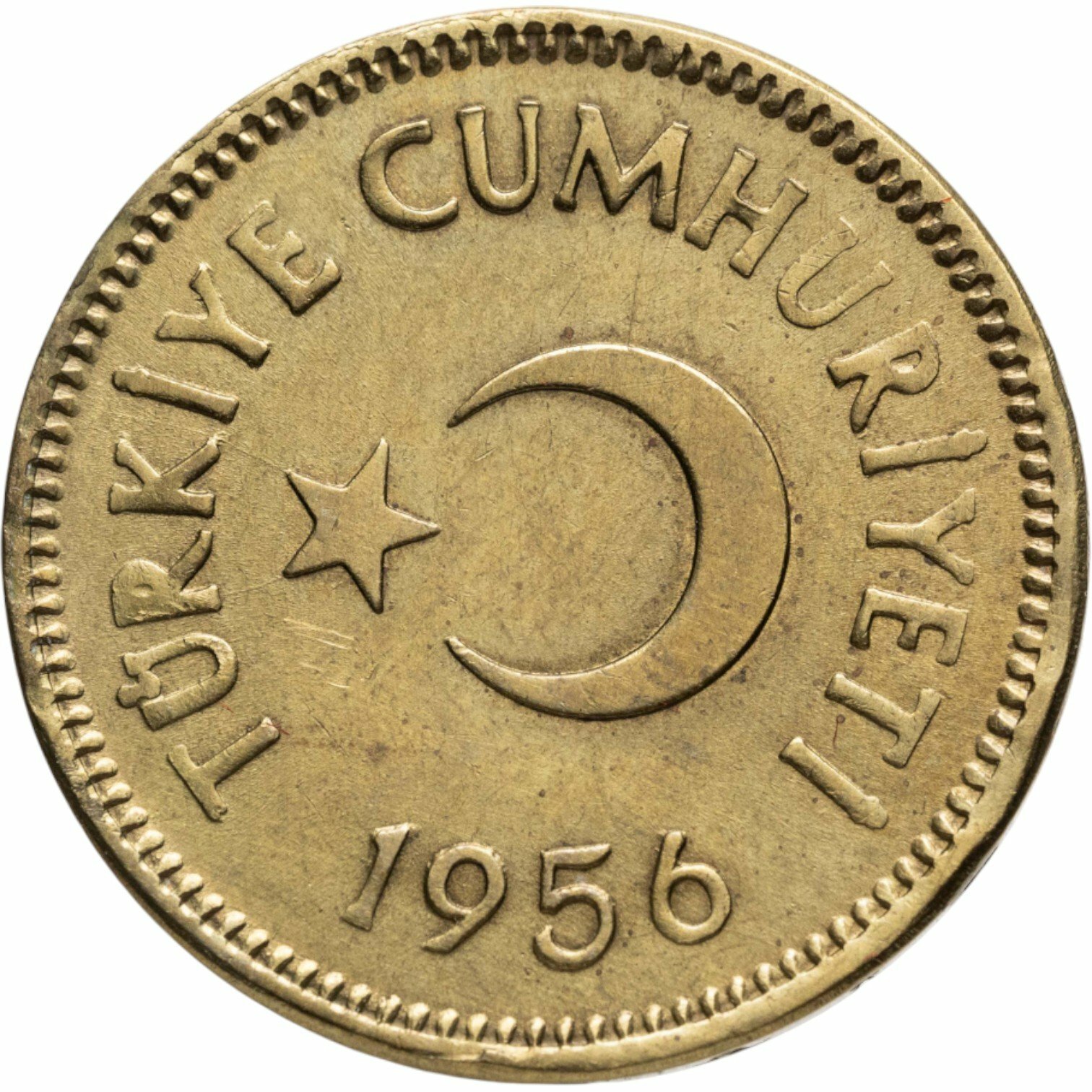 Турция 25 курушей kurus 1956, Латунь, в сохранности VF