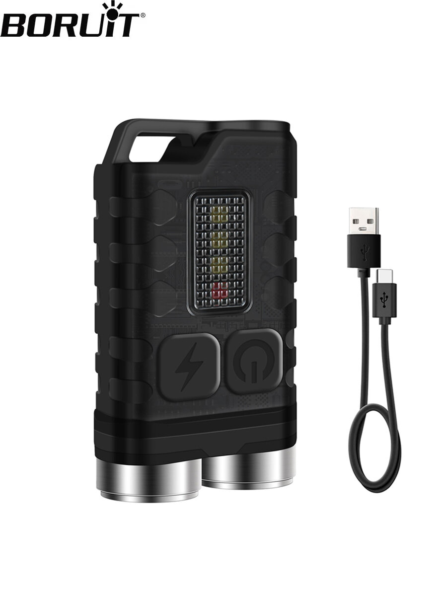 Фонарик-брелок BORUIT V3 EDC, перезаряжаемый и водонепроницаемый (черный)