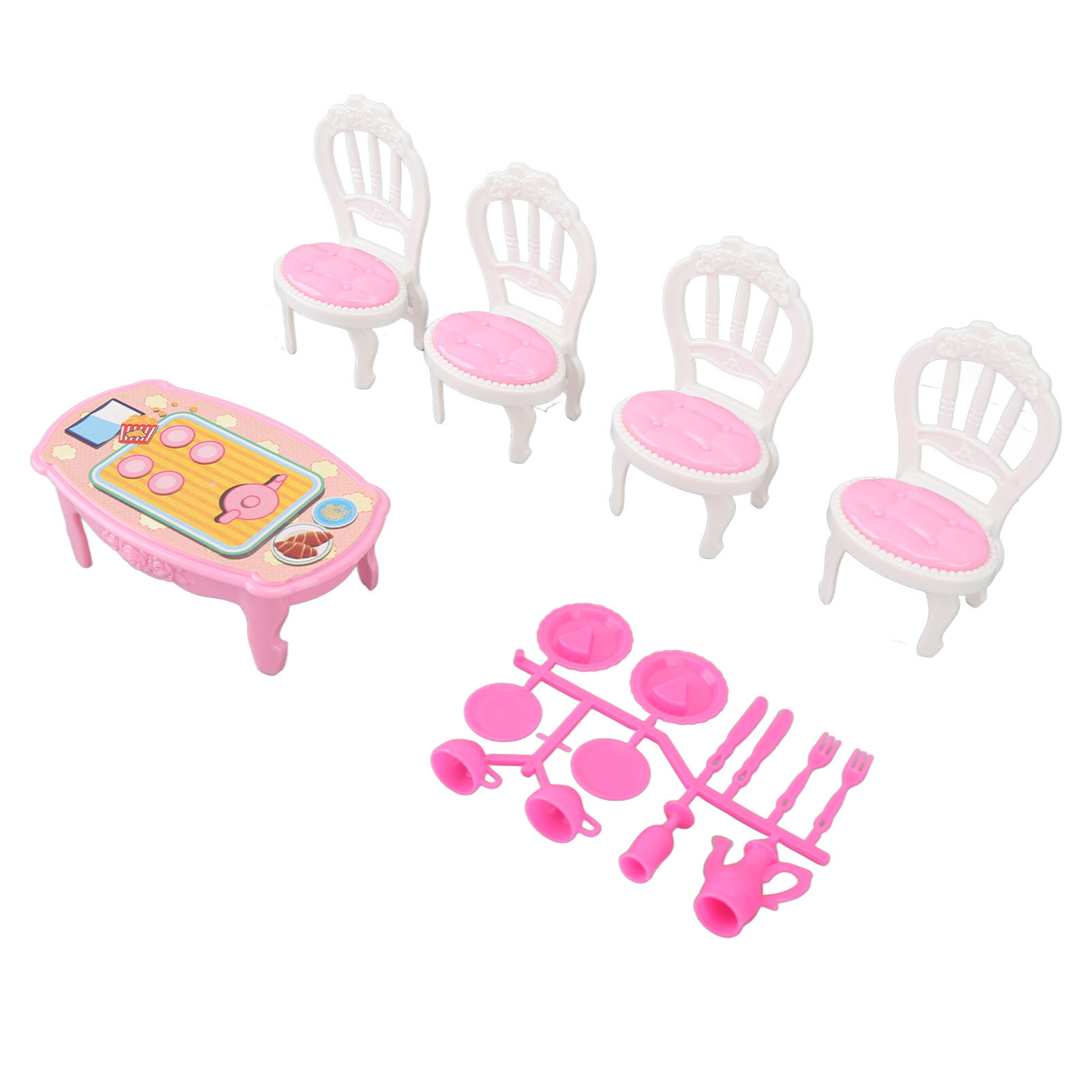 Dollhouse Dining Table Chairs 1:16 Safe Plastic High Simulation Miniature for DIY Decoration Type 1