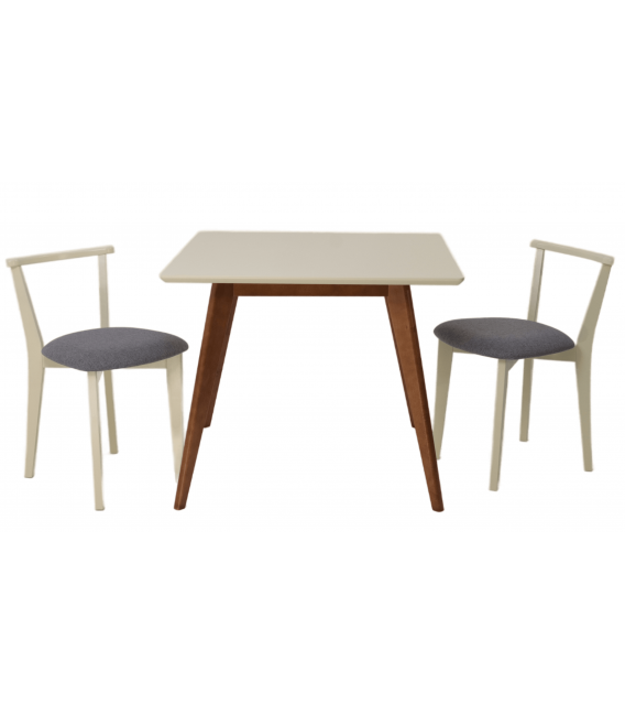 Стол Сканди М 100 орех/слоновая кость со стульями Франк слоновая кость рогожка серый