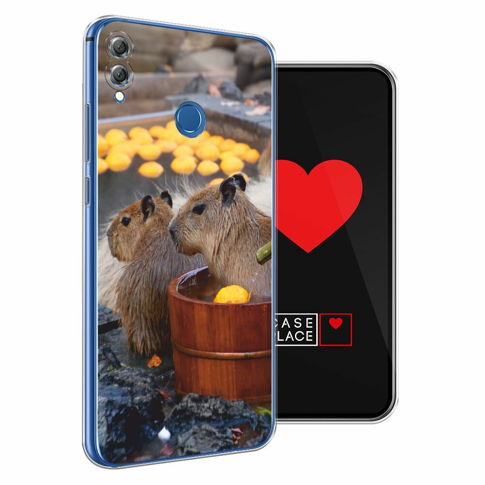Силиконовый чехол на Honor 8X / Хонор 8Х с принтом "Капибары отмокают" — фото 1
