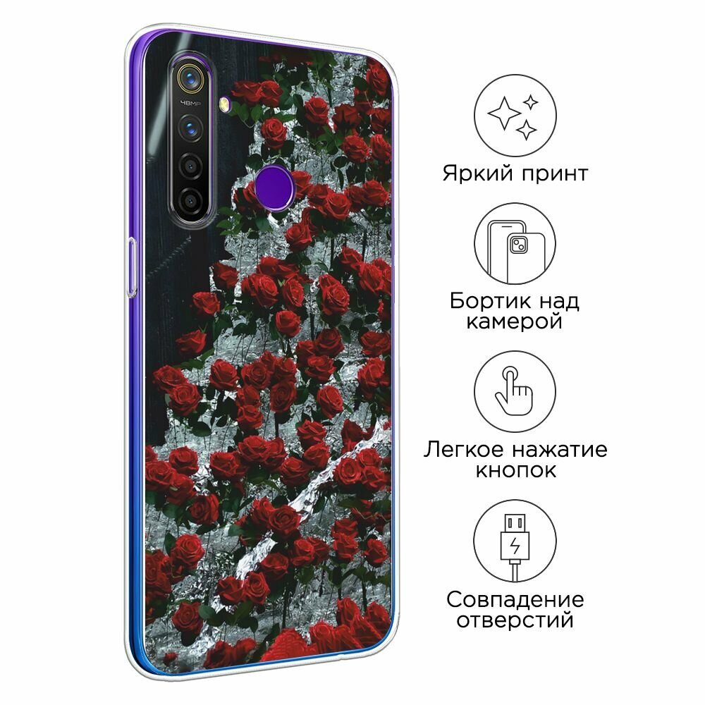 Чехол на Realme 5 Pro / Реалми 5 Про с принтом Цветущие алые розы — фото 1