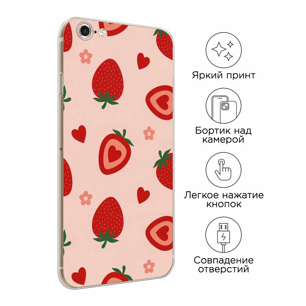 Чехол на Apple iPhone 6 Plus/6S Plus / Айфон 6 Плюс/Айфон 6С Плюс с принтом "Heart strawberries 1 - 14 февраля" — фото 1