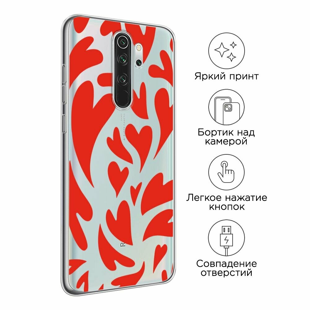 Чехол на Xiaomi Redmi Note 8 Pro / Сяоми Редми Нот 8 Про с принтом "Crazy hearts 2 - 14 февраля", прозрачный — фото 1