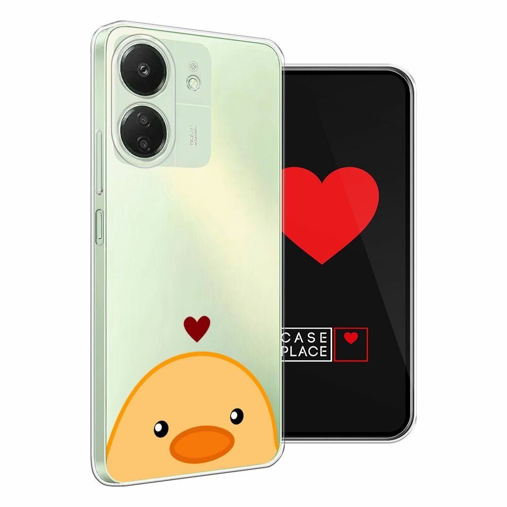 Чехол на Xiaomi Redmi 13C/Poco C65 / Сяоми Редми 13C/Поко С65 с принтом "Влюблённая уточка - 14 февраля", прозрачный — фото 1