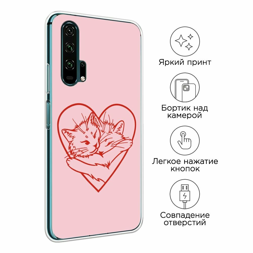 Чехол на Honor 20 Pro / Хонор 20 Про с принтом "Влюблённые котики рисунок 1 - 14 февраля" — фото 1