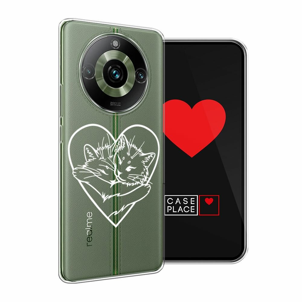 Чехол на Realme 11 Pro / Реалми 11 Про с принтом "Влюблённые котики рисунок 2 - 14 февраля", прозрачный — фото 1