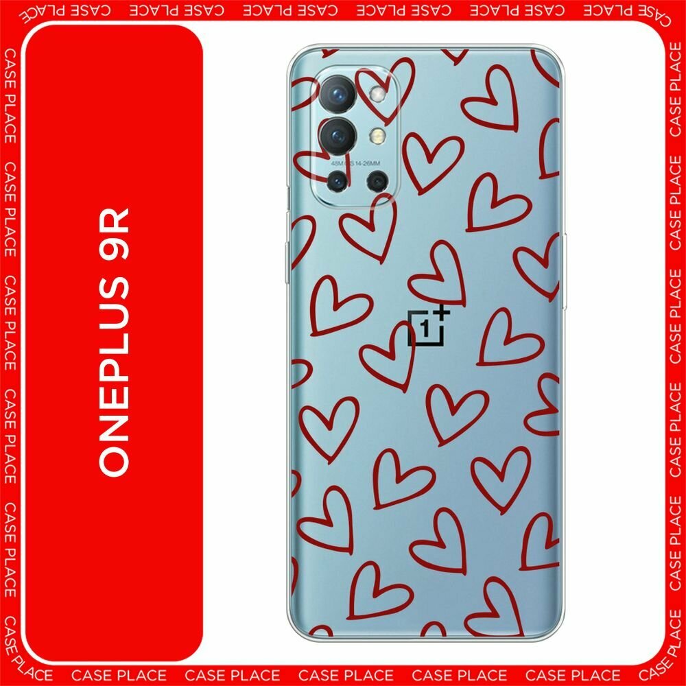 Чехол на OnePlus 9R / ВанПлас 9R с принтом "Little hearts doodles 2 - 14 февраля", прозрачный