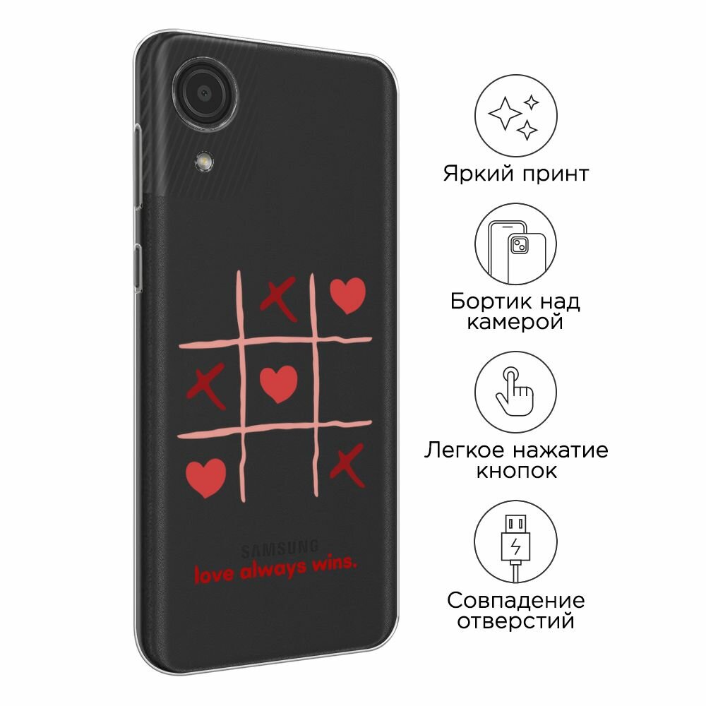 Чехол на Samsung Galaxy A03 Core / Самсунг Галакси А03 Core с принтом "love always wins - 14 февраля", прозрачный — фото 1