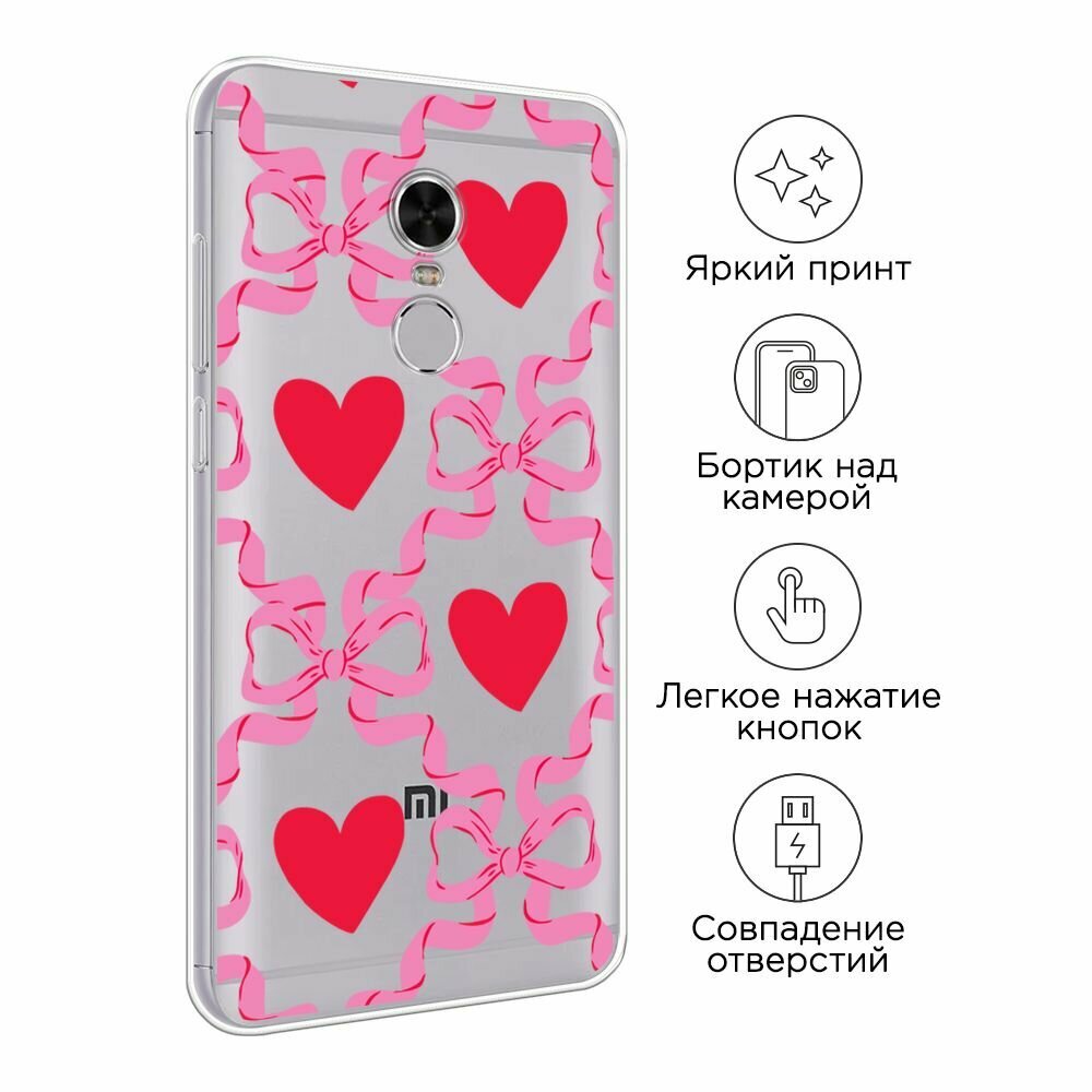 Чехол на Xiaomi Redmi Note 4 (MediaTek) / Сяоми Редми Ноут 4 с принтом "Hearts and ribbons 2 - 14 февраля", прозрачный — фото 1