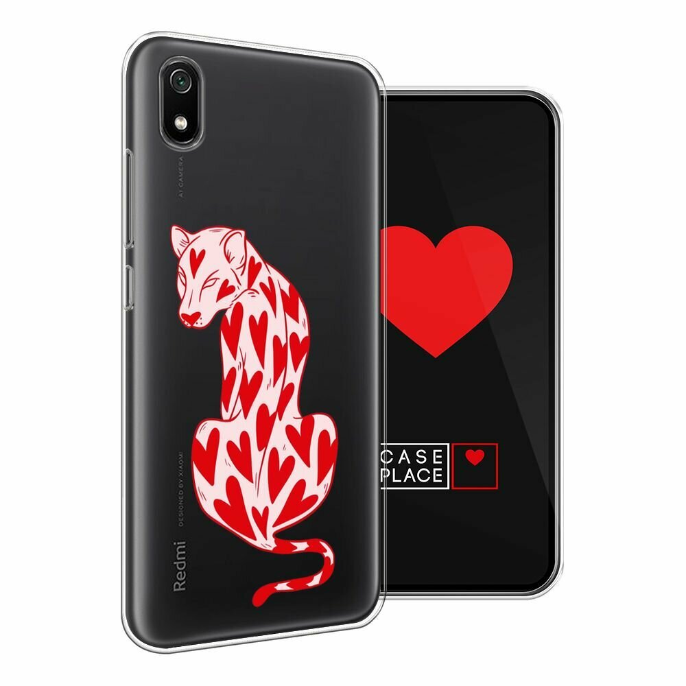 Чехол на Xiaomi Redmi 7A / Сяоми Редми 7А с принтом "Heart panther 2 - 14 февраля", прозрачный — фото 1