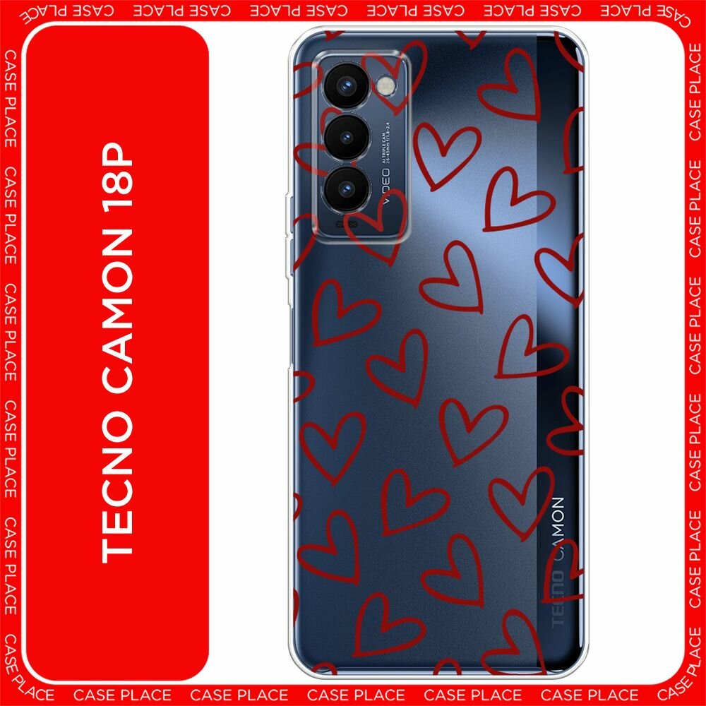 Чехол на Tecno Camon 18P / Техно Камон 18Р с принтом "Little hearts doodles 2 - 14 февраля", прозрачный