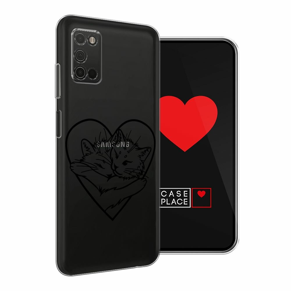 Чехол на Samsung Galaxy A03S / Самсунг Галакси A03S с принтом "Влюблённые котики рисунок 3 - 14 февраля", прозрачный — фото 1