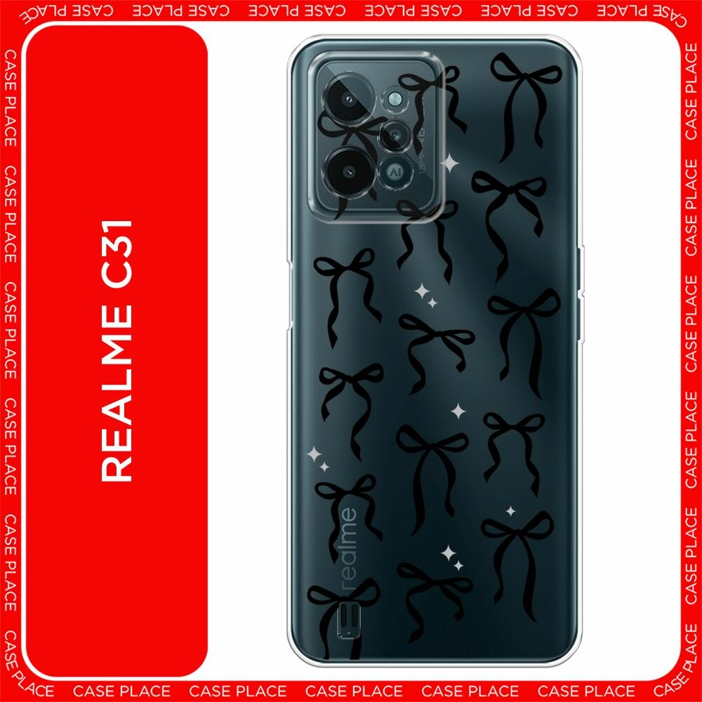 Чехол на Realme C31 / Реалми C31 с принтом "Black bows", прозрачный