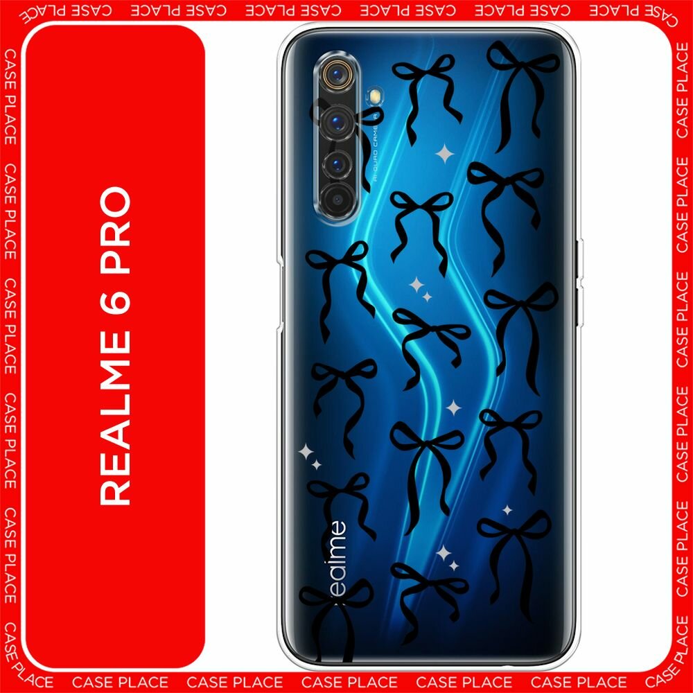 Чехол на Realme 6 Pro / Реалми 6 Про с принтом "Black bows", прозрачный