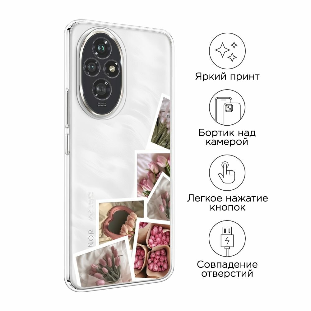 Чехол на Honor 200 / Хонор 200 с принтом "Весенние фото - 8 марта", прозрачный — фото 1