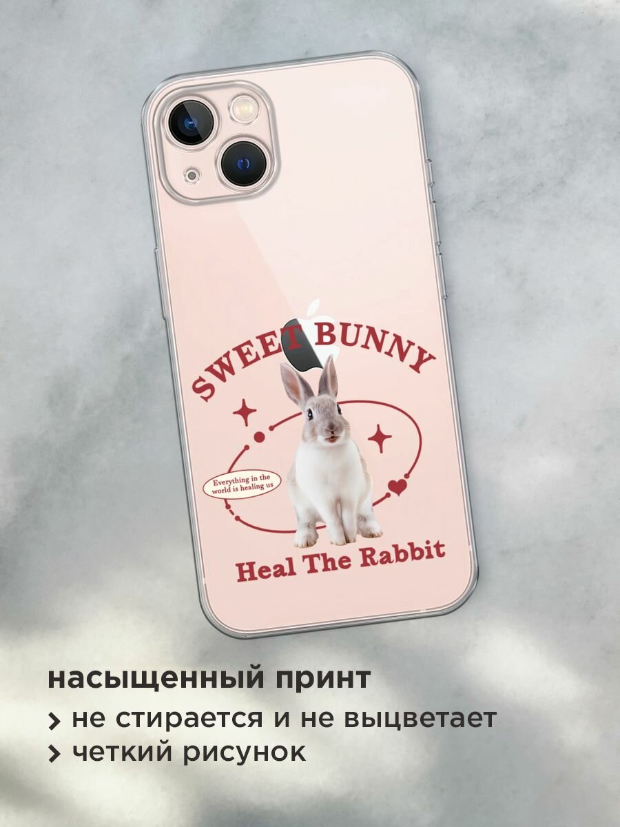 Чехол на Apple iPhone 13 / Айфон 13 с принтом "Heal the rabbit", прозрачный — фото 1