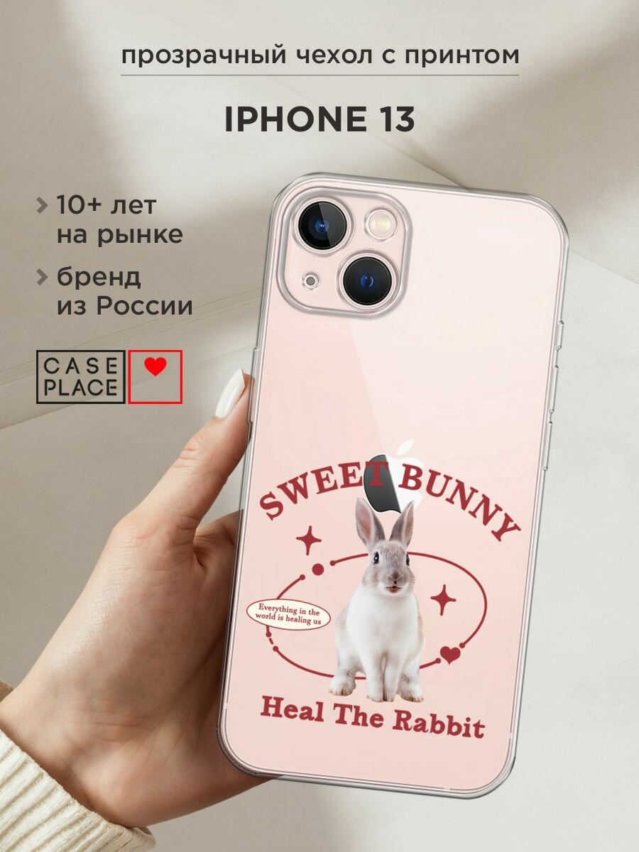 Чехол на Apple iPhone 13 / Айфон 13 с принтом "Heal the rabbit", прозрачный