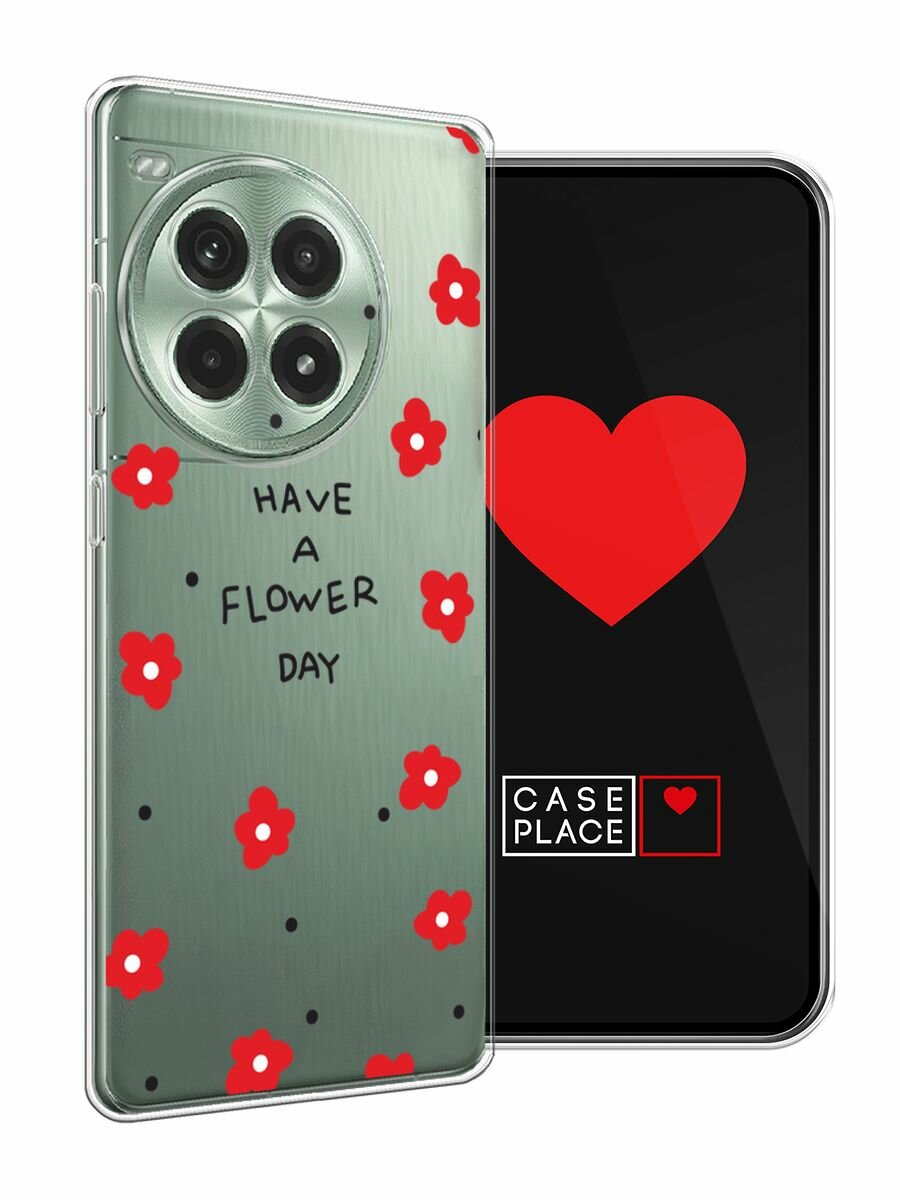 Чехол на OnePlus Ace 3 Pro / Ван Плас Эйс 3 Про с принтом "Have a flower day 2", прозрачный — фото 1
