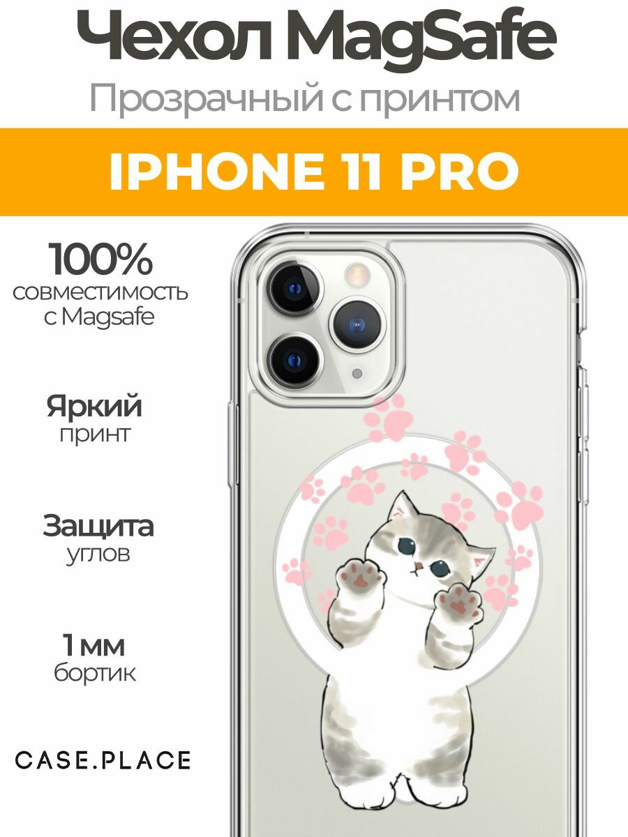 Чехол на Apple iPhone 11 Pro (Айфон 11 Про) MagSafe с магнитом "Котик за стеклом"