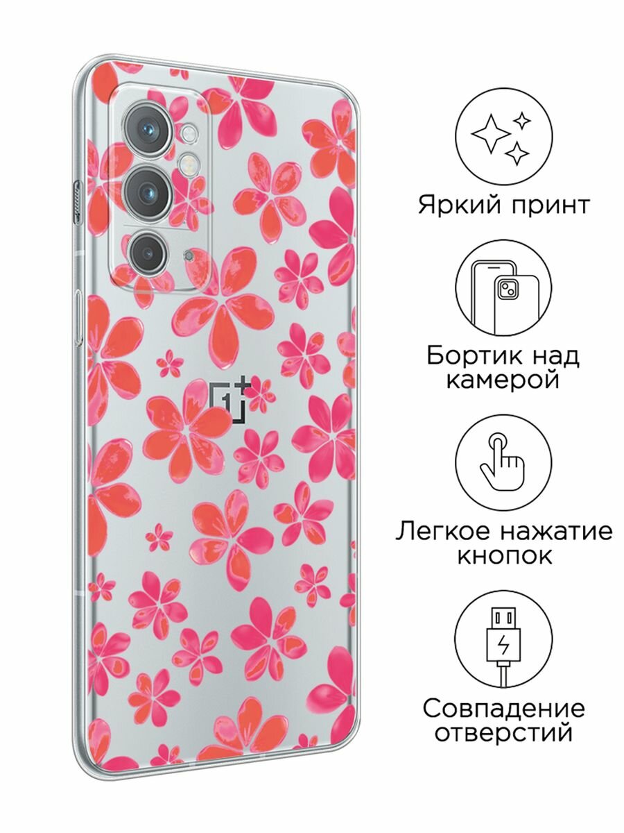 Чехол на OnePlus 9RT / ВанПлас 9RT с принтом "Росыпь ярких цветов", прозрачный — фото 1