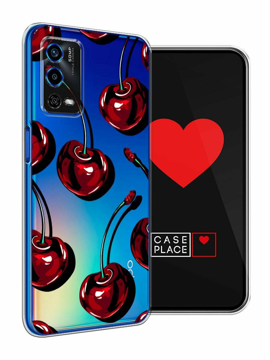 Чехол на Oppo A55 4G / Оппо А55 4G с принтом "Сочные черешни", прозрачный — фото 1