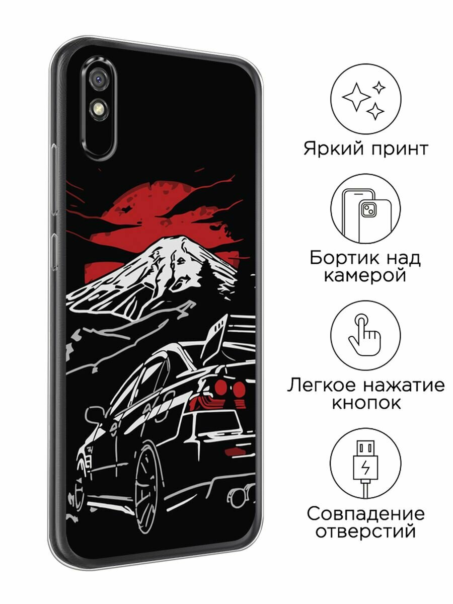 Чехол на Xiaomi Redmi 9A / Сяоми Редми 9А с принтом "Машина в горах JDM" — фото 1