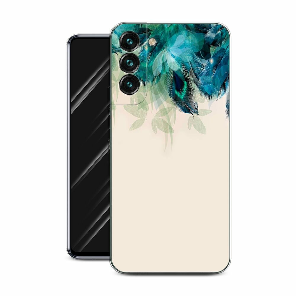 Чехол на Samsung Galaxy S22 + / Самсунг Галакси S22 Плюс с принтом Перья голубого цвета — фото 1