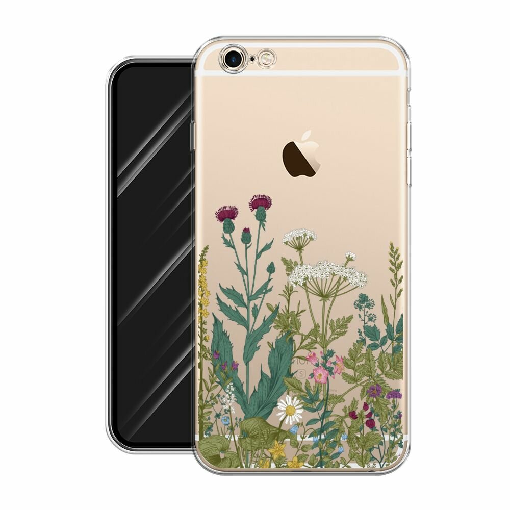 Чехол на Apple iPhone 6 Plus/6S Plus / Айфон 6 Плюс/Айфон 6С Плюс с принтом "Дикие полевые цветы", прозрачный — фото 1