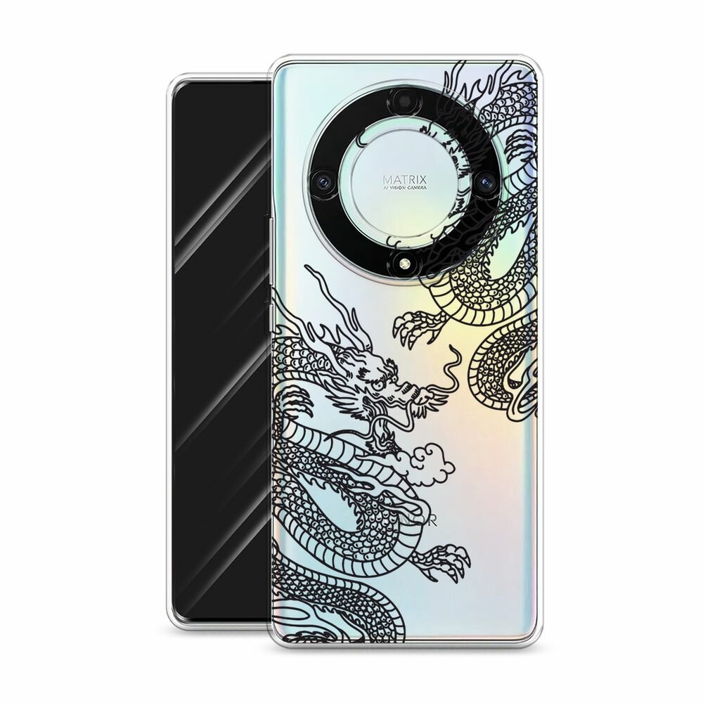 Чехол на Honor X9A / Хонор X9A с принтом "Два китайских дракона", прозрачный — фото 1