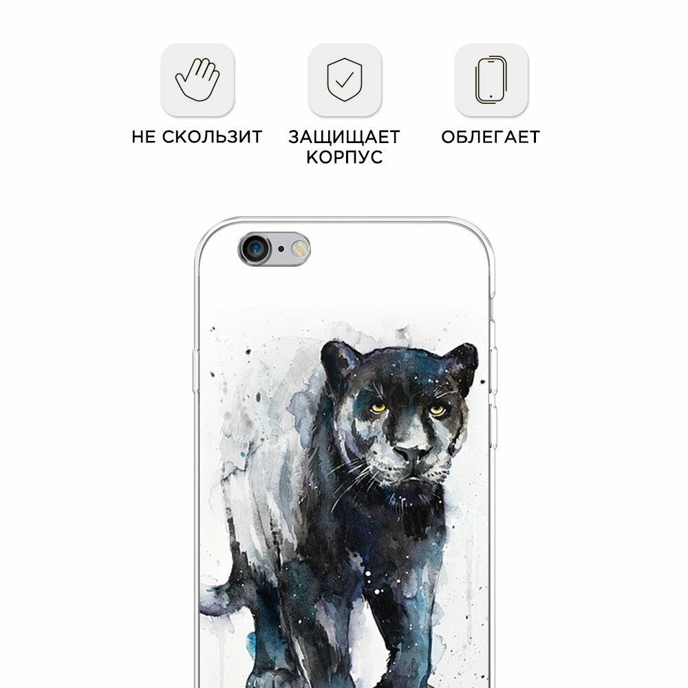 Силиконовый чехол на Apple iPhone 6 / Айфон 6 с принтом "Пантера арт 3" — фото 1