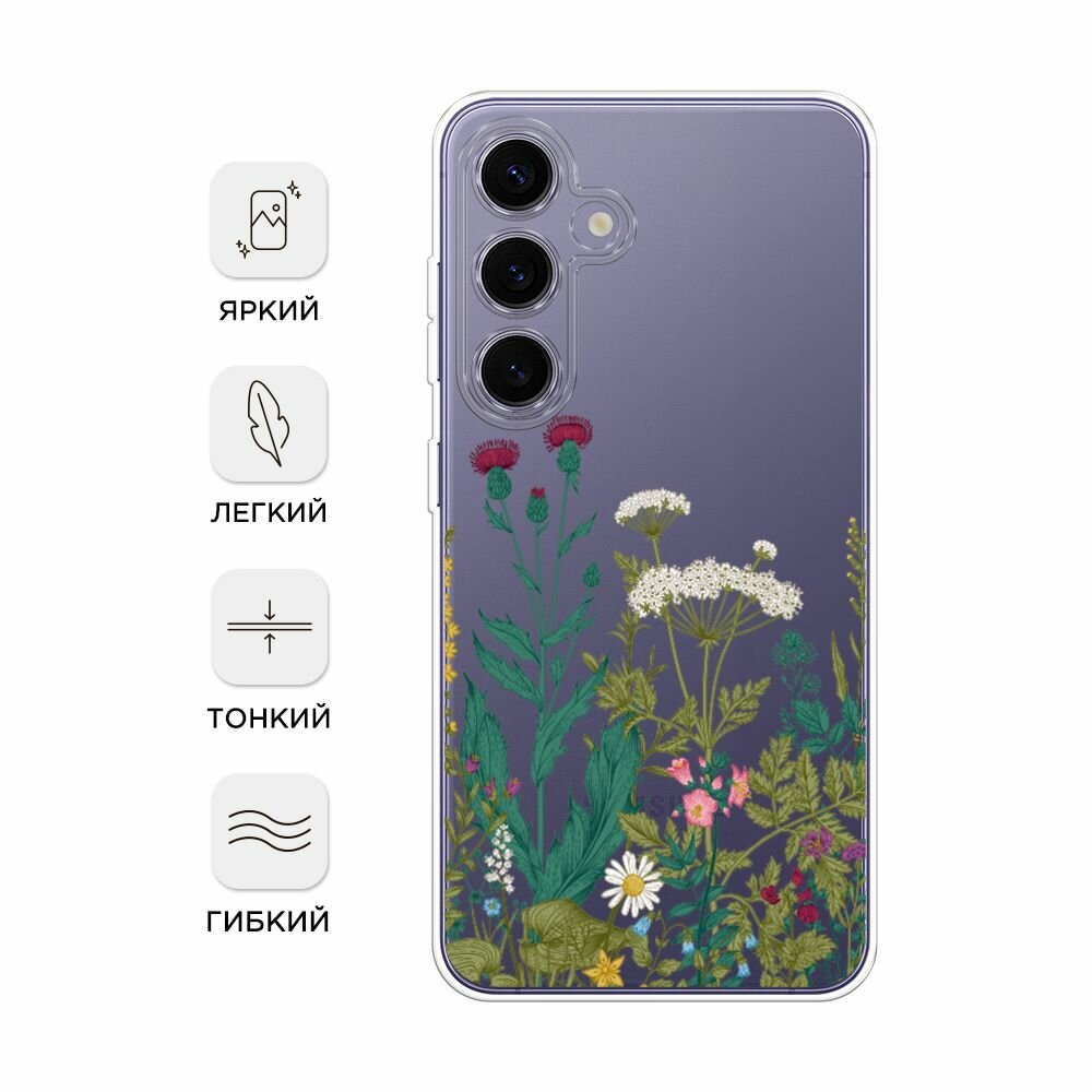 Чехол на Samsung Galaxy S24 Plus / Самсунг S24 Plus с принтом "Дикие полевые цветы", прозрачный — фото 1