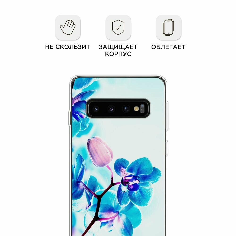 Чехол на Samsung Galaxy S10 + / Самсунг Галакси S10 Плюс с принтом "Голубая орхидея" — фото 1
