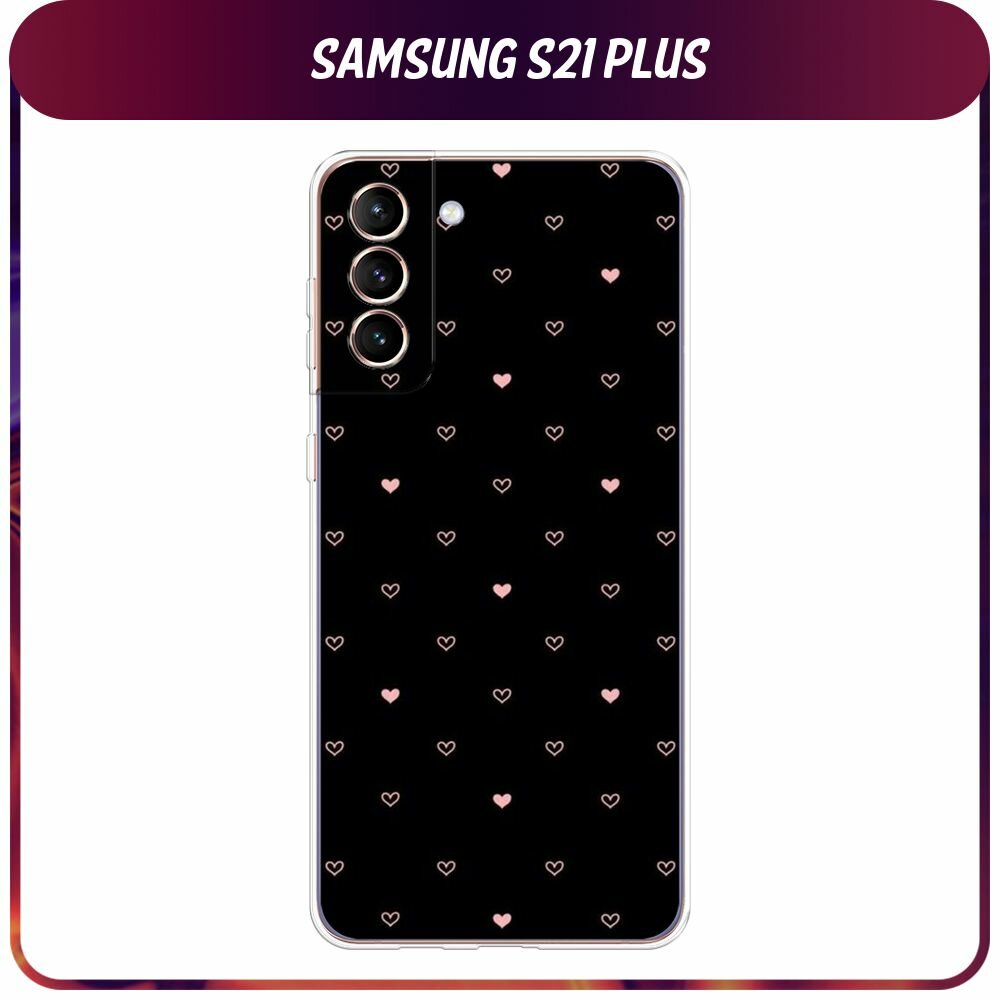 Чехол на Samsung Galaxy S21 + / Самсунг Галакси S21 Плюс с принтом "Черный фон и сердечки"