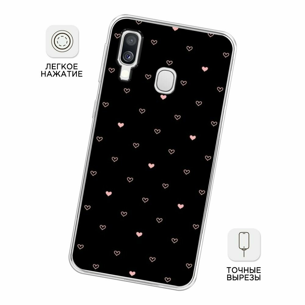 Чехол на Samsung Galaxy A40 / Самсунг Галакси А40 с принтом "Черный фон и сердечки" — фото 1
