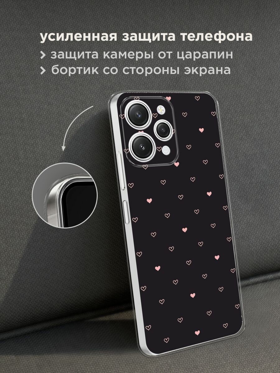 Чехол на Xiaomi Redmi 12 / Сяоми Редми 12 с принтом "Черный фон и сердечки" — фото 1