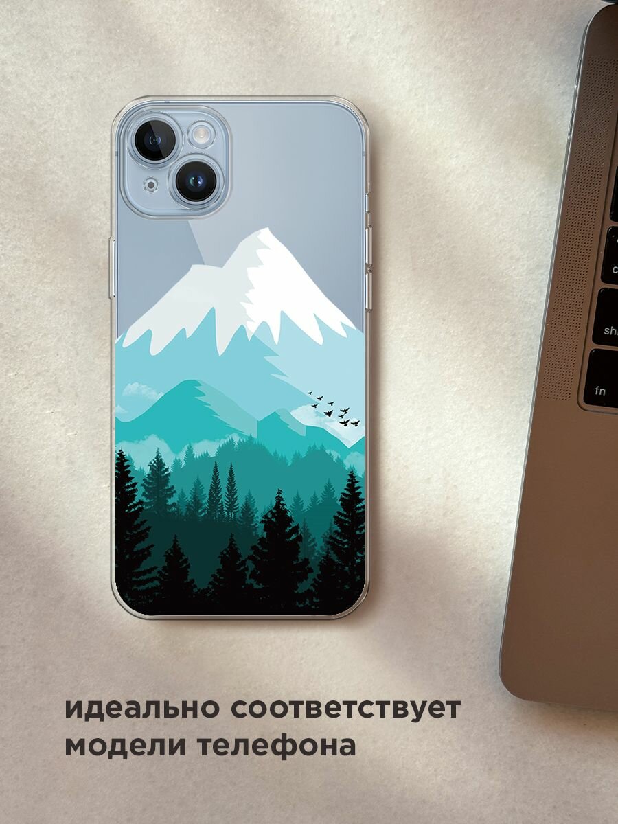 Чехол на Apple iPhone 14 / Айфон 14 с принтом "Синяя снежная гора", прозрачный — фото 1
