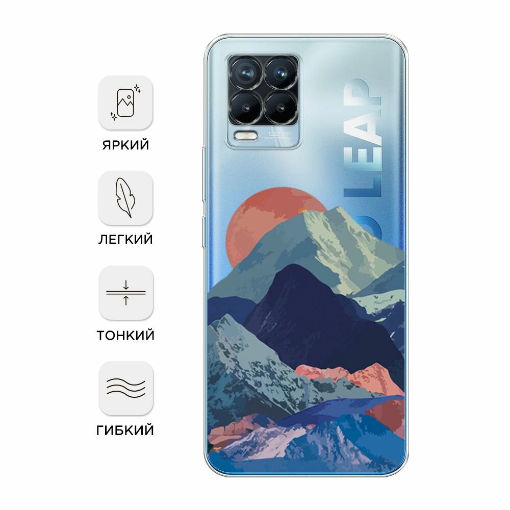 Чехол на Realme 8/8 Pro / Реалми 8/8 Про с принтом "Закат в снежных горах", прозрачный — фото 1
