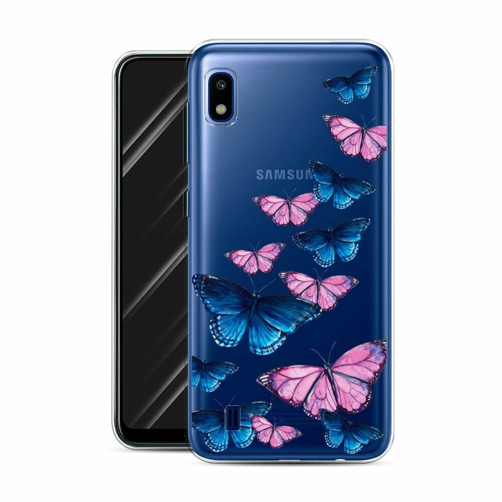 Чехол на Samsung Galaxy A10 / Самсунг Галакси А10 с принтом "Взлетающие бабочки", прозрачный — фото 1