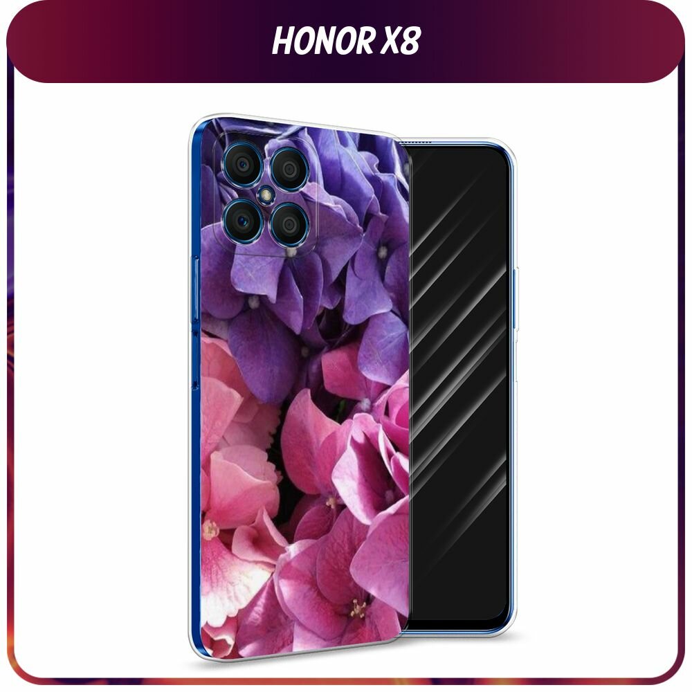 Силиконовый чехол на Honor X8 / Хуавей X8 с принтом Гортензии