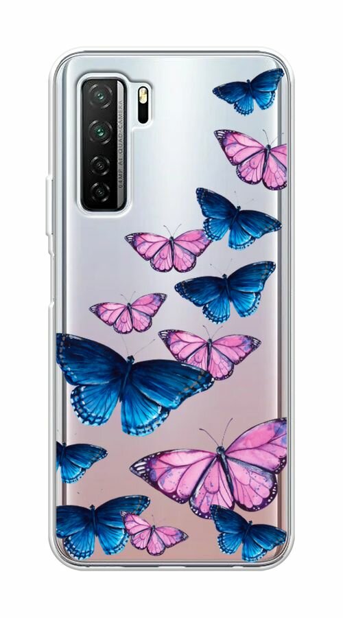 Чехол на Honor 30S Global/Huawei P40 Lite 5G/Nova 7 SE / Хонор 30S с принтом "Взлетающие бабочки", прозрачный