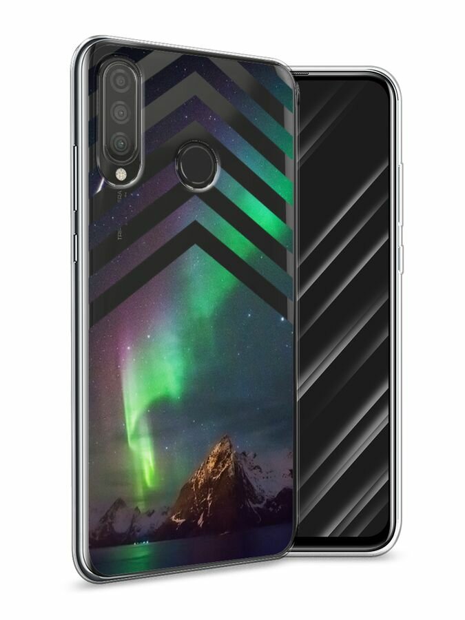Чехол на Huawei P30 Lite/Honor 20S/20 Lite (2020) / Хуавей P30 Лайт с принтом северное сияние, прозрачный