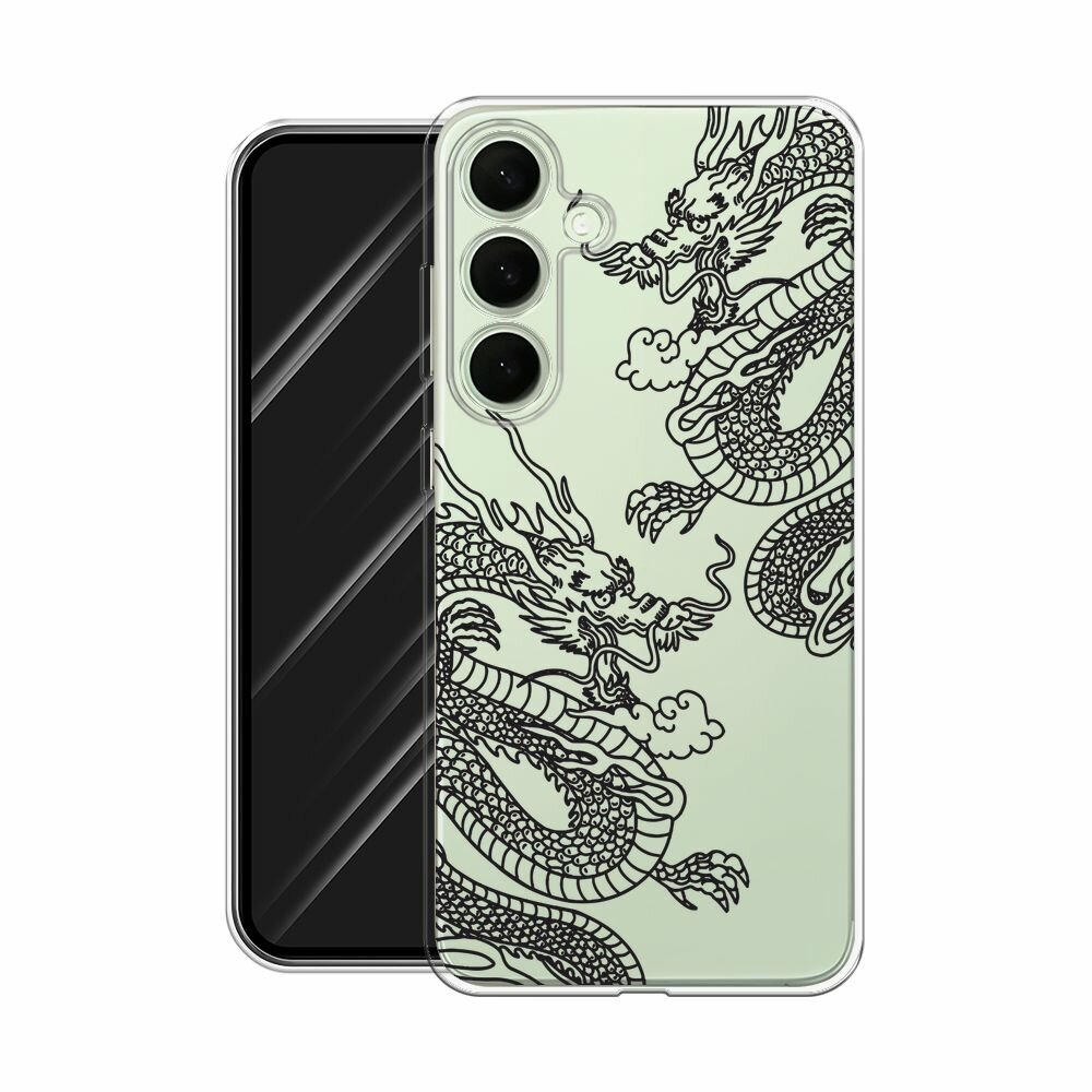 Чехол на Samsung Galaxy S25 Plus / Самсунг S25 Плюс с принтом "Два китайских дракона", прозрачный — фото 1